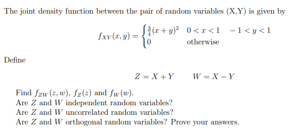 Solved The Joint Density Function Between The Pair Of Random 1872