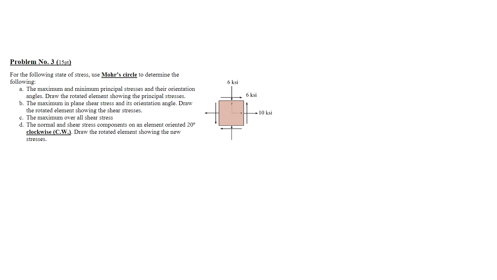 Solved Problem No. 3 (15pt) For the following state of | Chegg.com