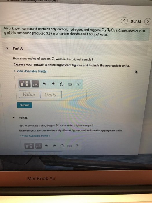 Solved 8 of 25 An unknown compound contains only carbon, | Chegg.com