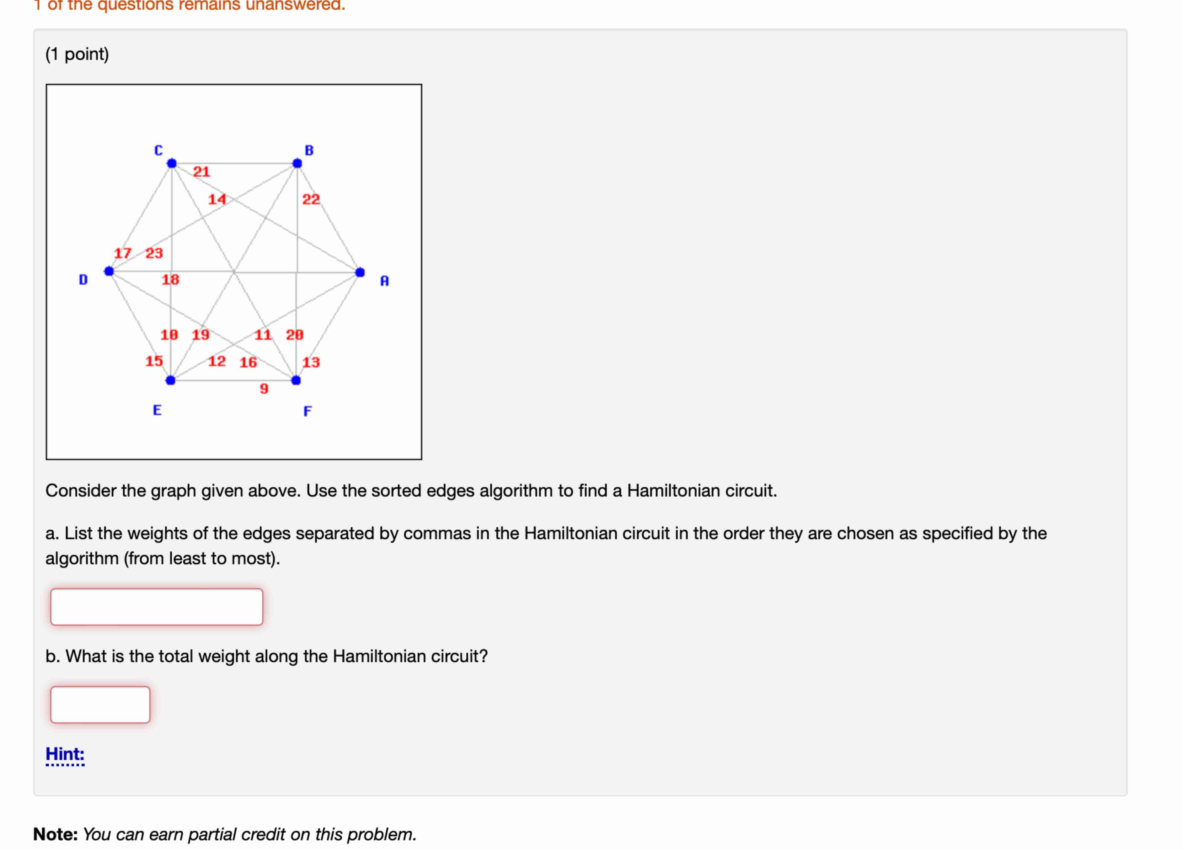Solved 1 ﻿of the questions remains unanswerea.(1 | Chegg.com