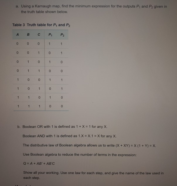 Solved a. Using a Karnaugh map, find the minimum expression | Chegg.com