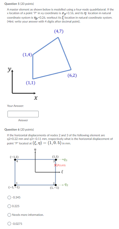 Solved Question 5 (20 points) A master element as shown | Chegg.com
