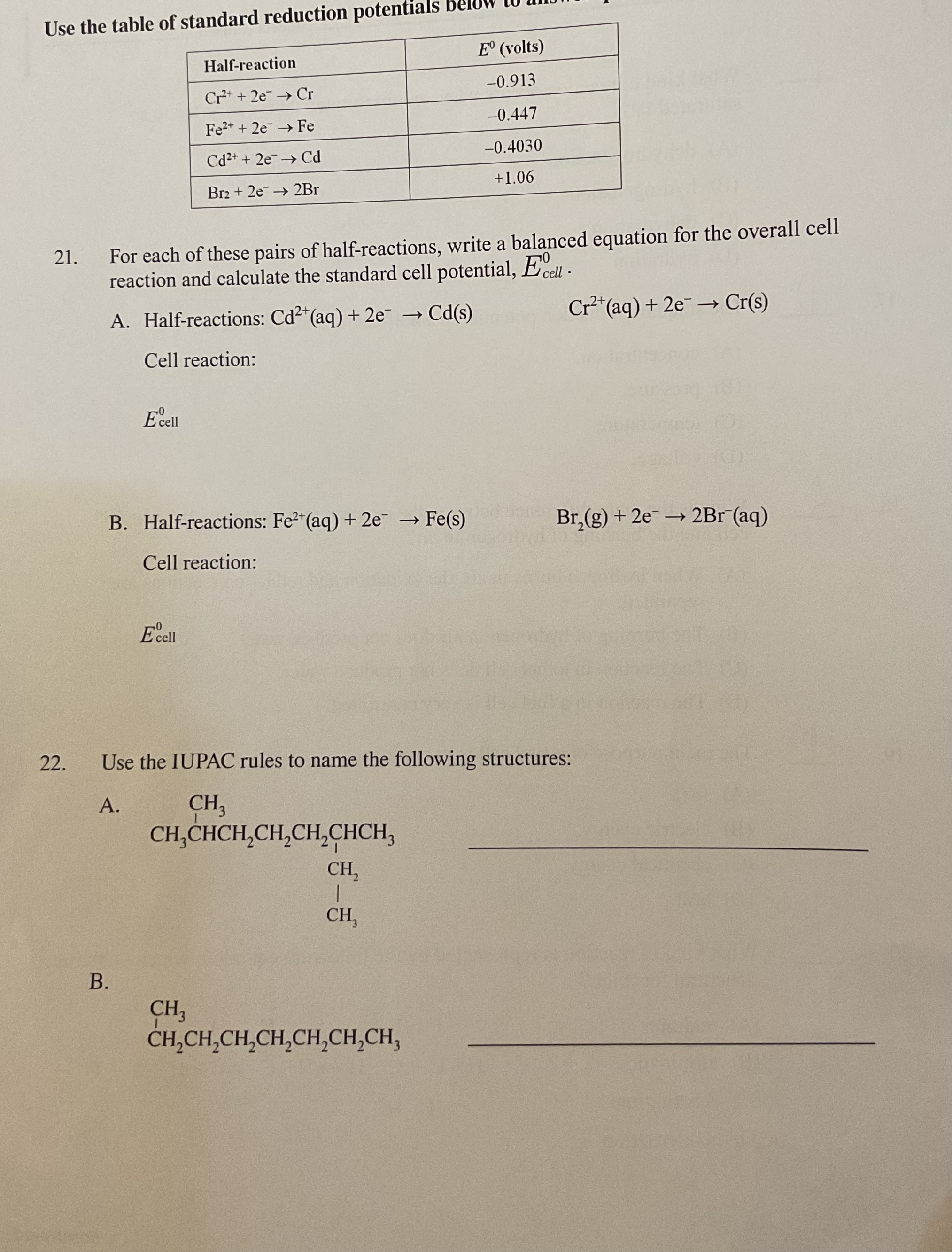 Solved Use The Table Of Standard Reduction Potentials 21