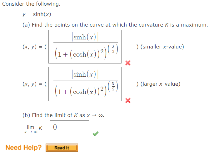 Solved Consider the following.y=sinh(x)(a) ﻿Find the points | Chegg.com