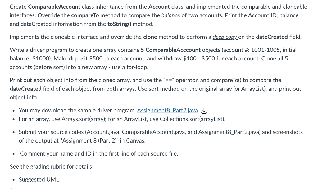 Solved Create ComparableAccount class inheritance from the | Chegg.com