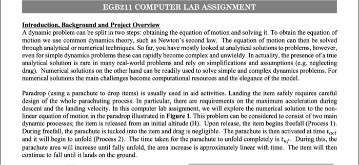 EGB211 COMPUTER LAB ASSIGNMENT Background and Project | Chegg.com