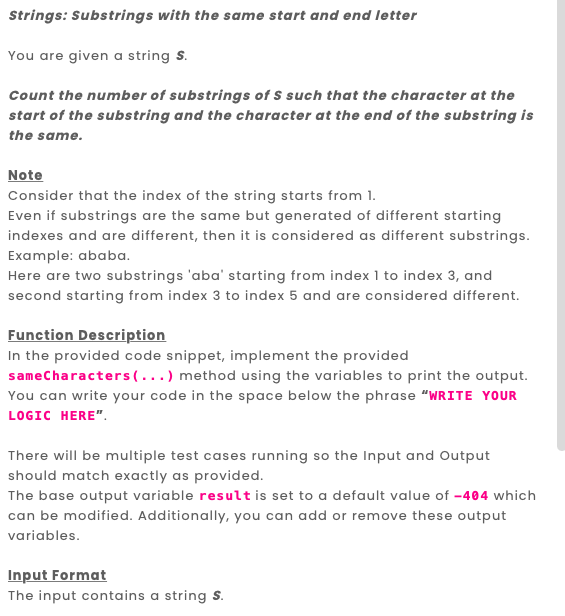 Solved Strings: Substrings with the same start and end | Chegg.com