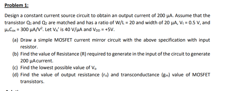 Solved Problem 1 Design A Constant Current Source Circuit