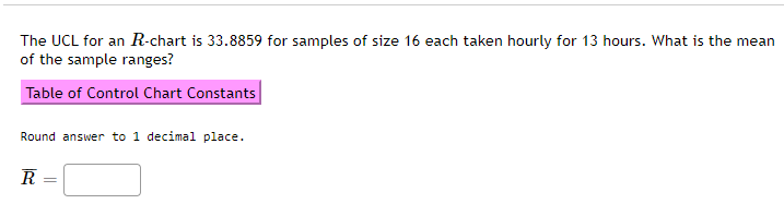Solved The UCL for an R-chart is 33.8859 for samples of size | Chegg.com