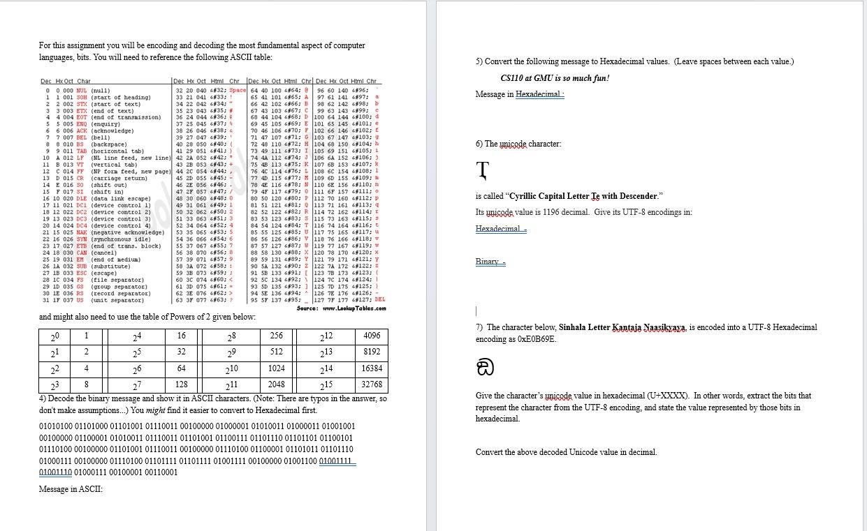 Solved For this assignment you will be encoding and decoding | Chegg.com