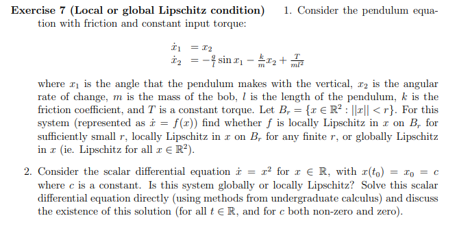 Solved ml Exercise 7 (Local or global Lipschitz condition) | Chegg.com