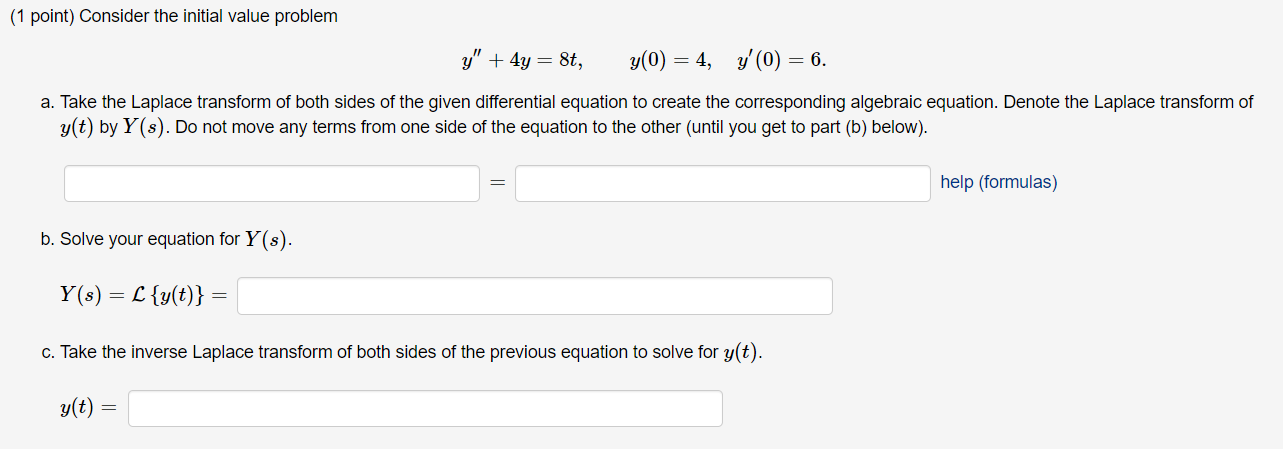 Solved (1 point) Consider the initial value problem y" + 4y | Chegg.com