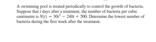 Solved A swimming pool is treated periodically to control | Chegg.com