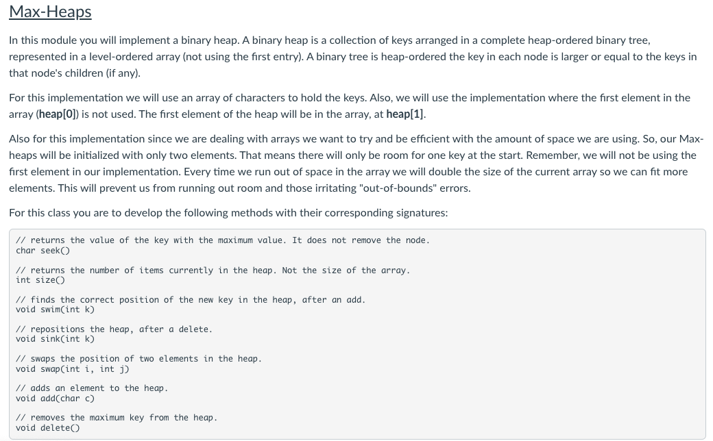 Solved Max-Heaps In this module you will implement a binary | Chegg.com