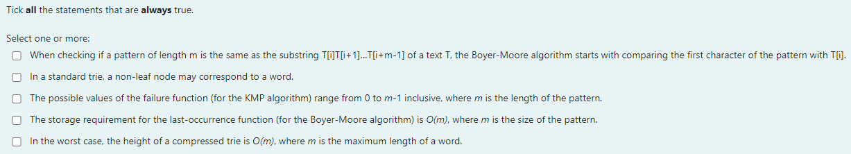 Solved Tick all the statements that are always true. Select | Chegg.com