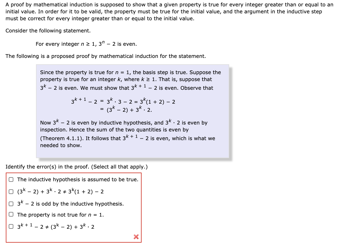 Solved A proof by mathematical induction is supposed to show | Chegg.com