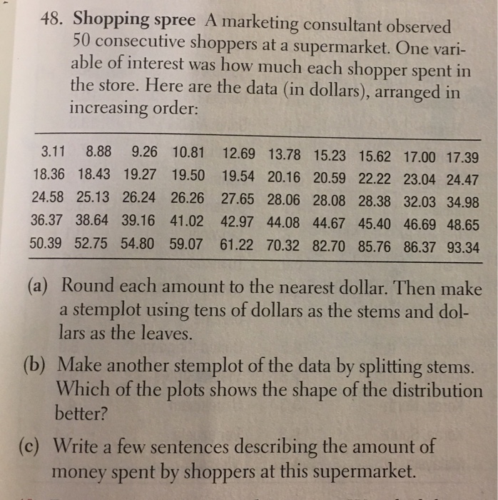 Solved Shopping spree A marketing consultant observed 50 | Chegg.com