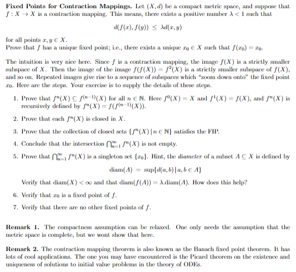 Fixed Points For Contraction Mappings Let X D Be