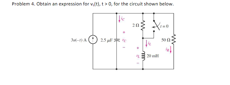 Solved Problem 4. Obtain an expression for vL(t),t>0, for | Chegg.com
