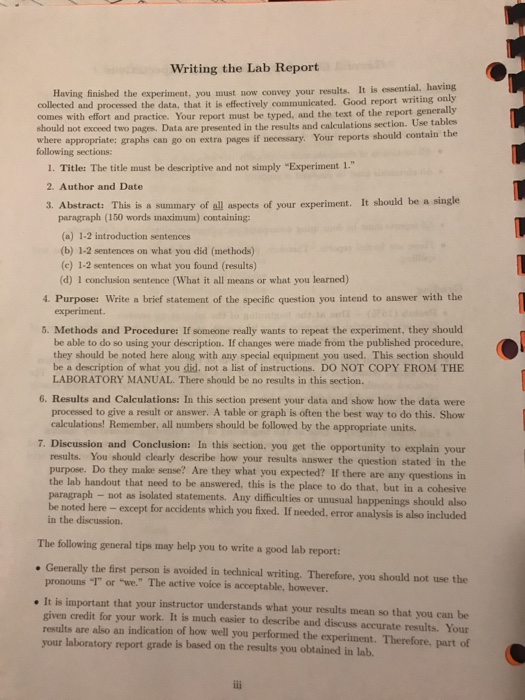 Solved Writing the Lab report ( Determining a chemical | Chegg.com