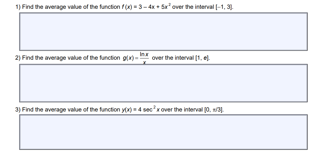 Solved 1) Find the average value of the function f(x) = 3 - | Chegg.com