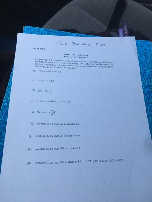 Solved Dae Thursday 引28 呪 Spring 2019 Math 1420-Calcubus | Chegg.com