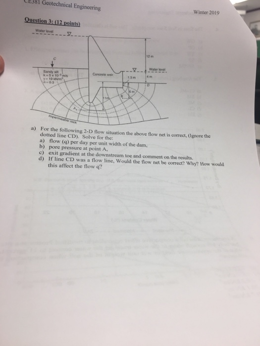 Solved E381 Geotechnical Engineering Winter 2019 Question 3: | Chegg.com