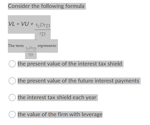 Solved Consider the following formula VL = VỤ + DrD ID | Chegg.com