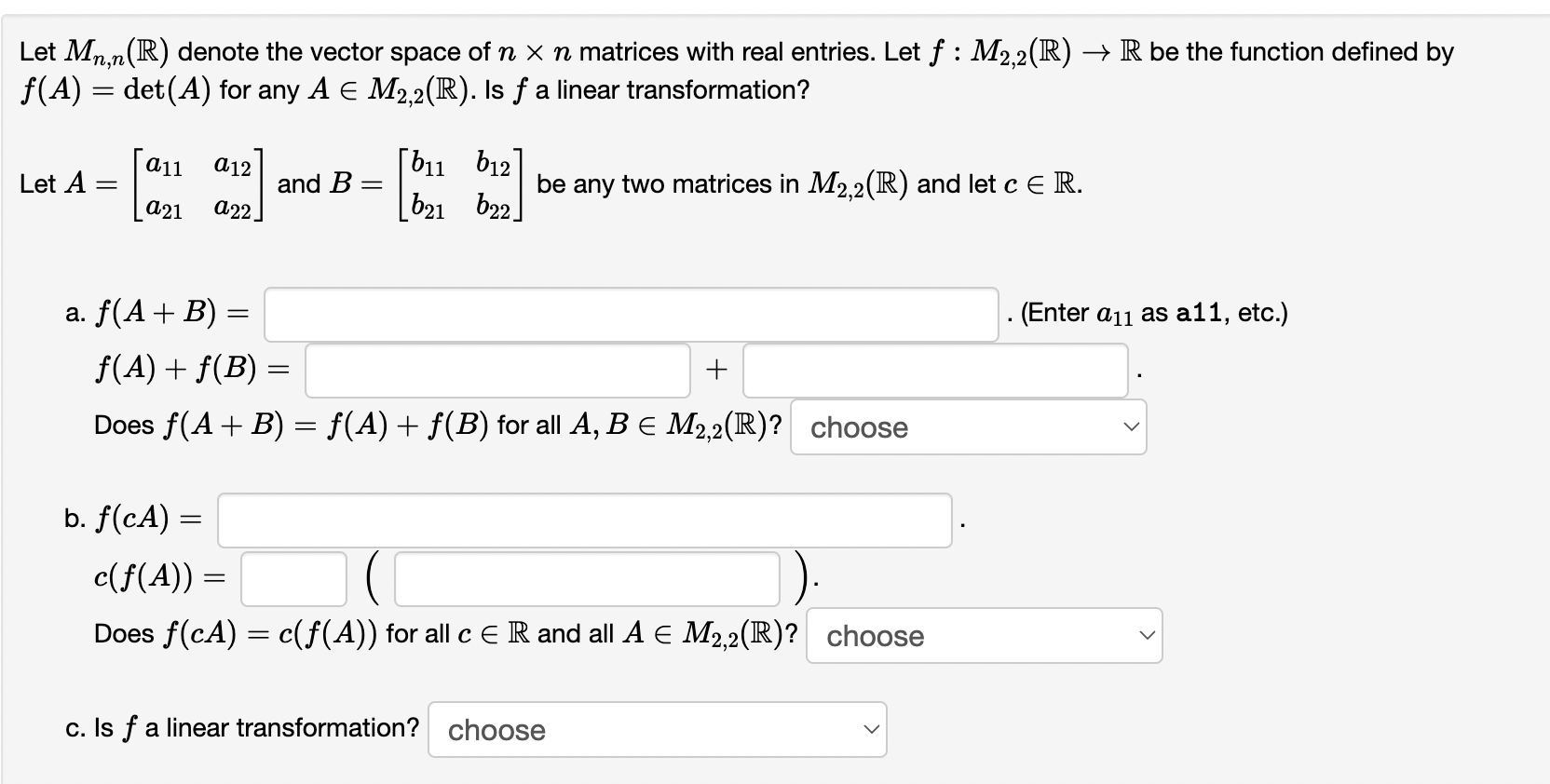 Solved Let Mn,n(R) denote the vector space of n×n matrices | Chegg.com