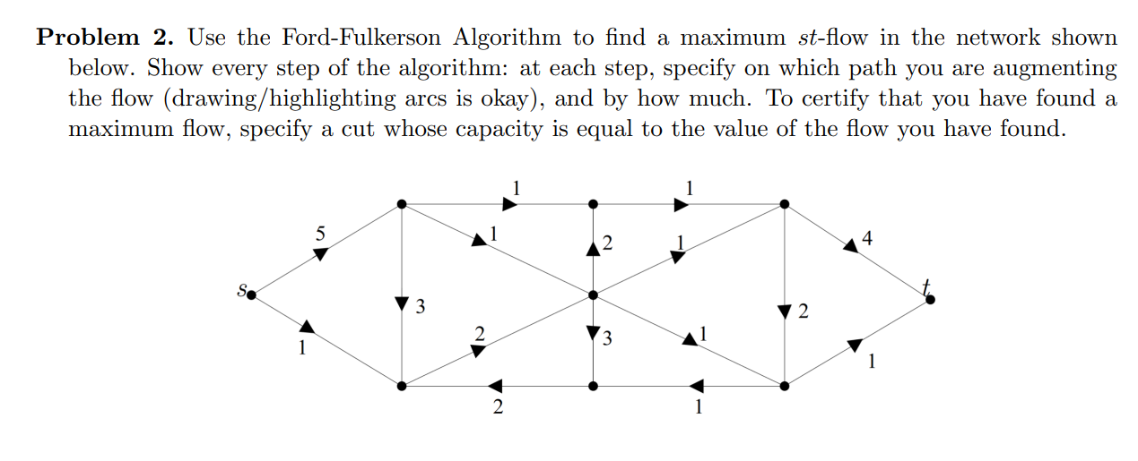 Solved Problem 2. Use the Ford-Fulkerson Algorithm to find a | Chegg.com