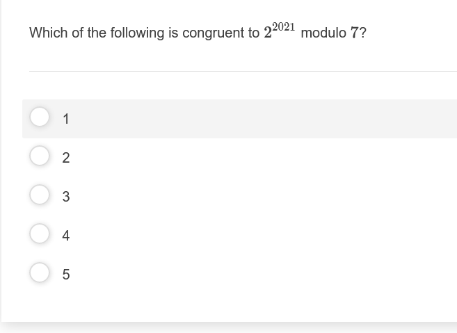 Solved Which of the following is congruent to 22021 modulo | Chegg.com