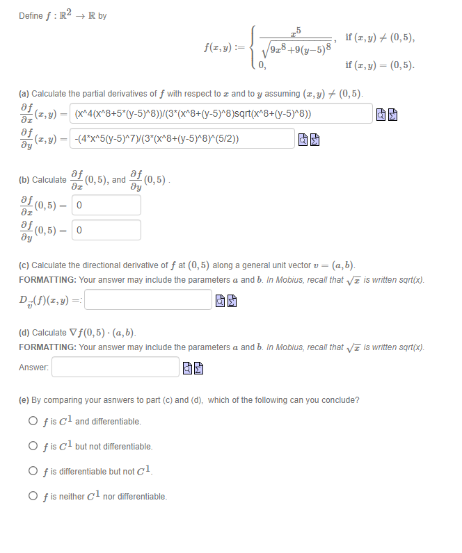 Solved Define f : R2 + R by if (z,y) + (0,5), 2 f(x,y) := { | Chegg.com