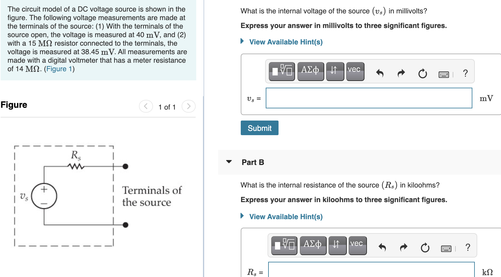 Solved What is the internal voltage of the source (vs) in | Chegg.com