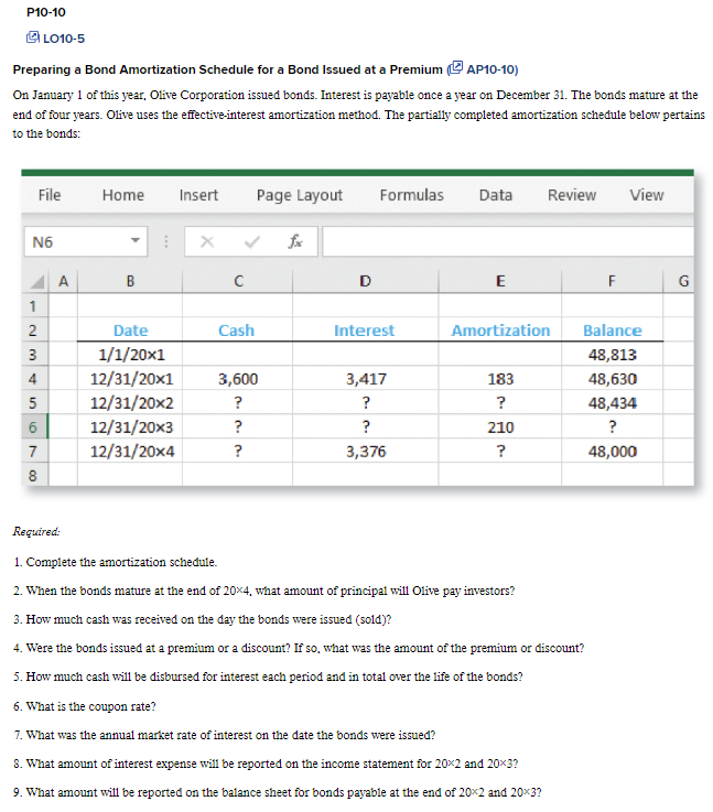 Solved P10-10ㄴ.10-5Preparing a Bond Amortization Schedule | Chegg.com