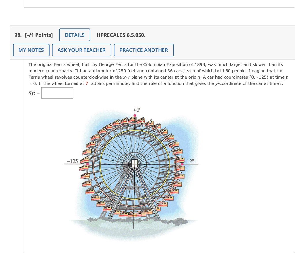 Solved The original Ferris wheel, built by George Ferris for | Chegg.com