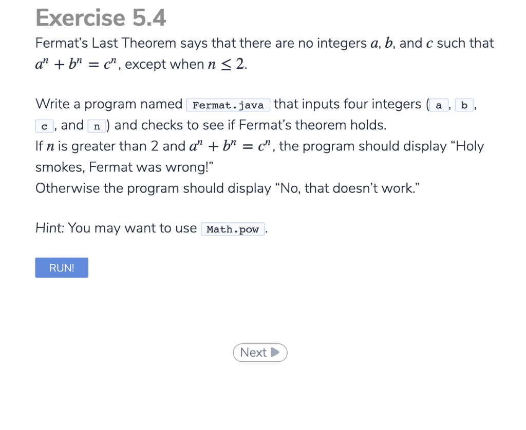 Solved Exercise 5.4 Fermat’s Last Theorem says that there | Chegg.com