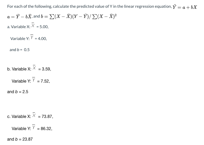 Solved For each of the following, calculate the predicted | Chegg.com
