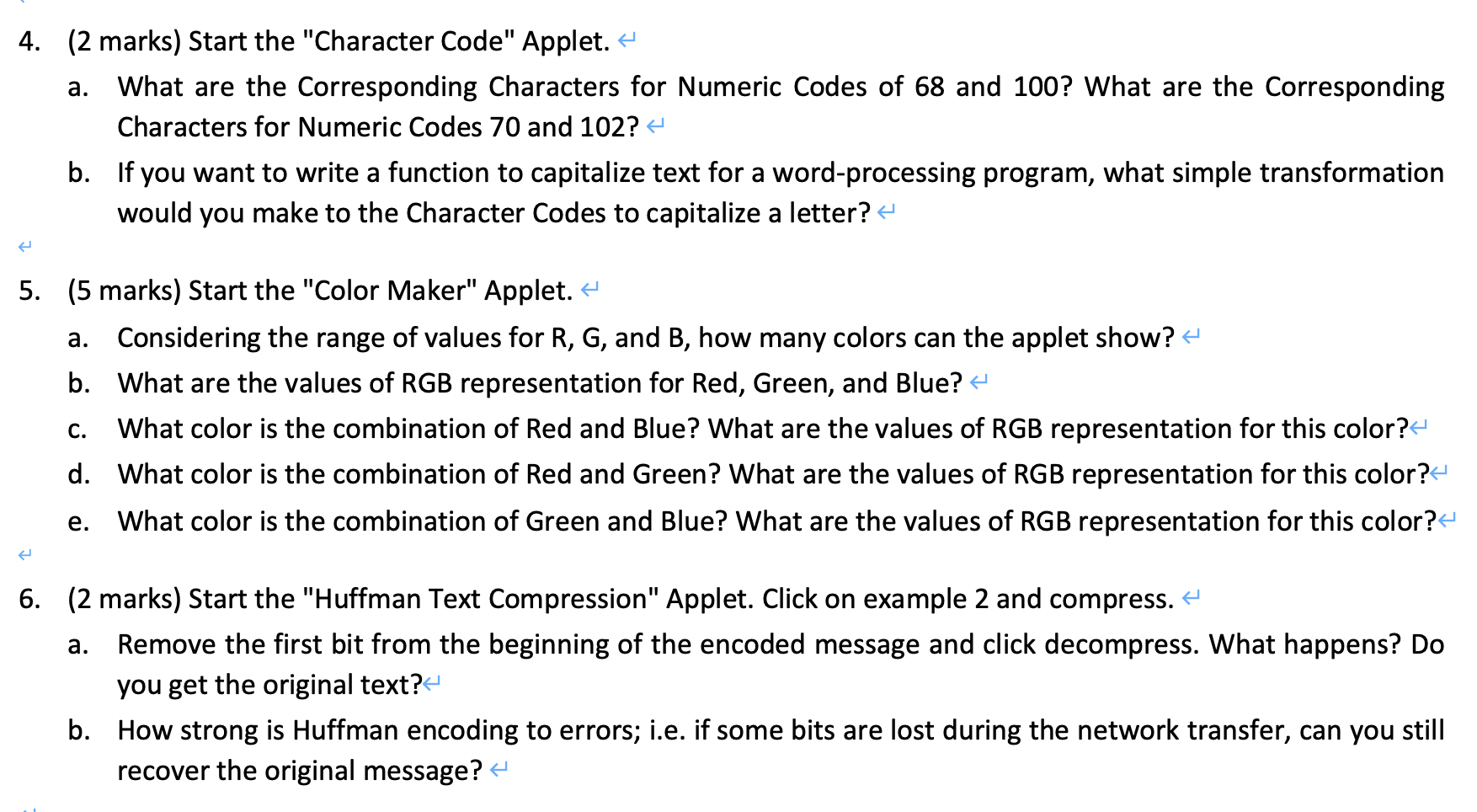 Solved (2 ﻿marks) ﻿Start the "Character Code" Applet.a. | Chegg.com