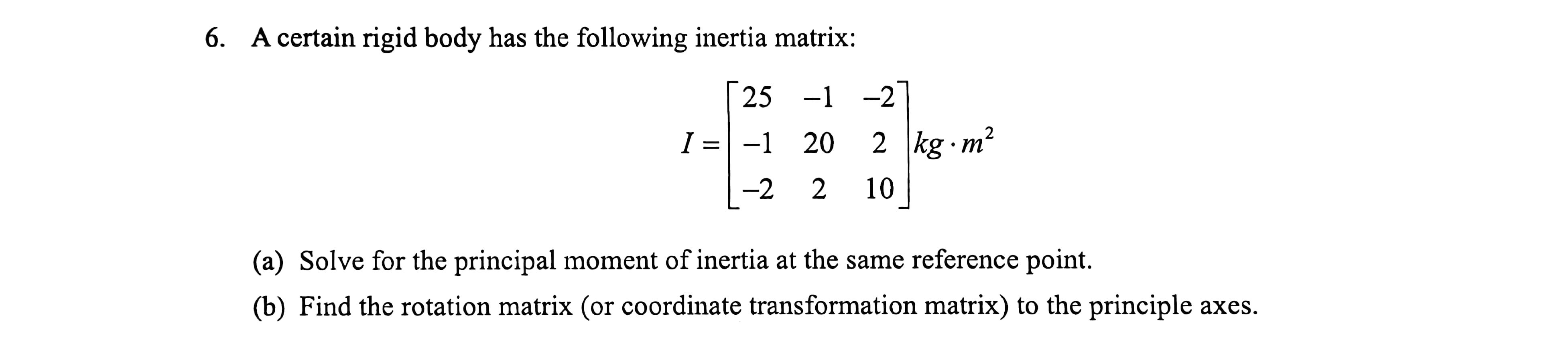 Solved 6. A certain rigid body has the following inertia | Chegg.com