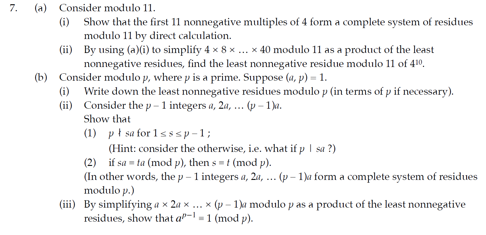 Solved 7. (a) Consider modulo 11. (i) Show that the first 11 | Chegg.com