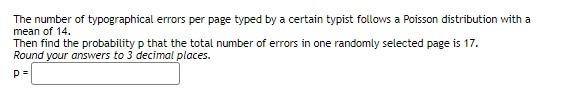 Solved The number of typographical errors per page typed by | Chegg.com