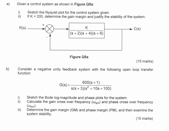 Solved a) Given a control system as shown in Figure Q5a: i) | Chegg.com