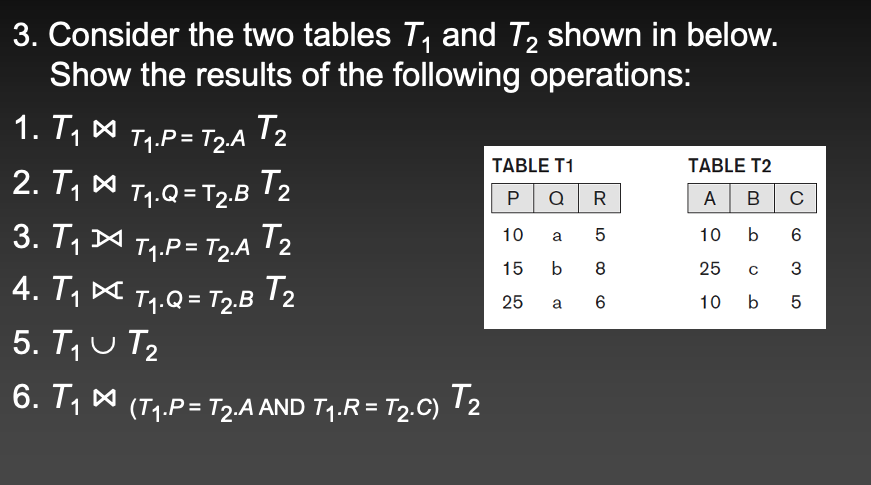 Solved 2. Ti TABLE T1 Р Q R TABLE T2 AB С 3. Consider the | Chegg.com
