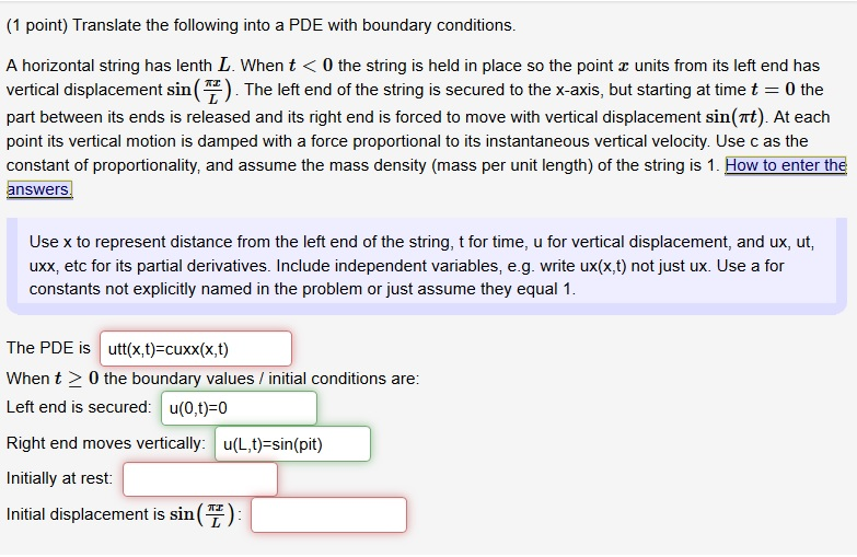 Solved (1 point) Translate the following into a PDE with | Chegg.com