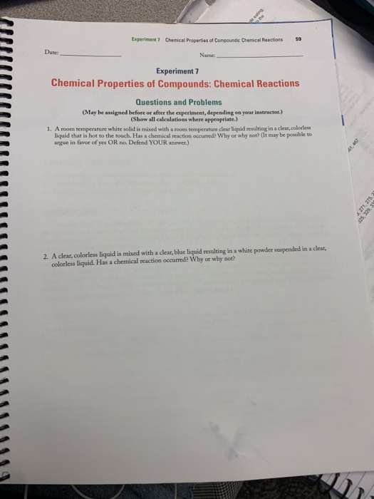 Solved Experiment 7 Chemical Properties of Compounds: | Chegg.com