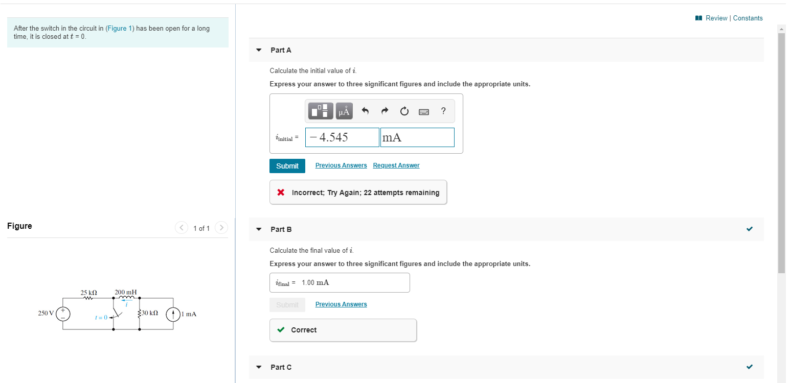 Solved Review Constants After the switch in the circuit in | Chegg.com