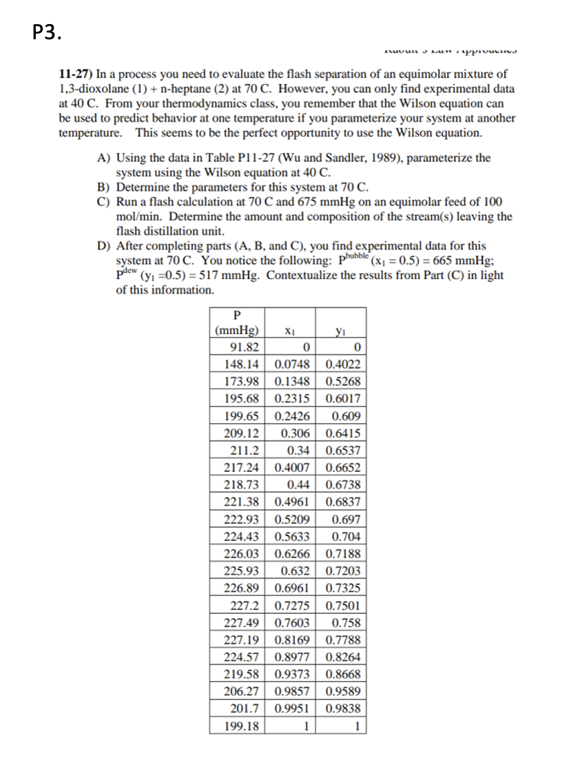 Solved 11-27) In a process you need to evaluate the flash | Chegg.com