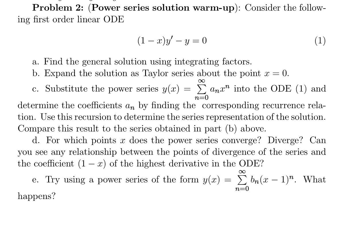Solved Problem 2 Power Series Solution Warm Up Consider