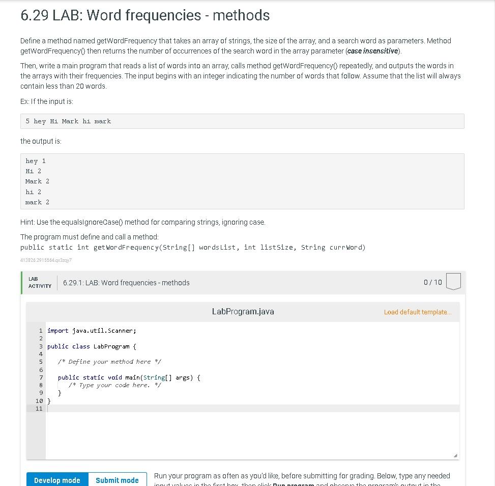 Solved Define a method named getwordFrequency that takes an | Chegg.com