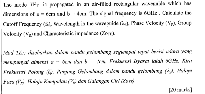 Solved The mode TE11 is propagated in an air-filled | Chegg.com